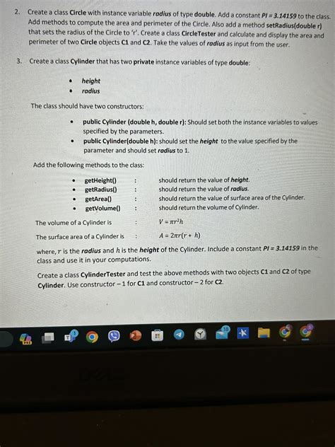 solved create a class circle with instance variable radius of type