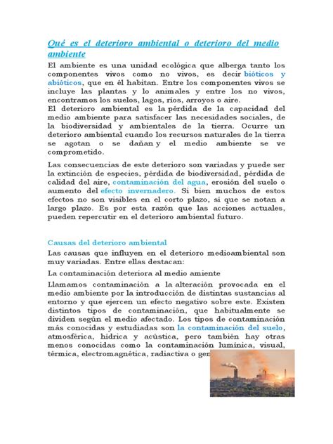 Qué Es El Deterioro Ambiental O Deterioro Del Medio Ambiente Pdf