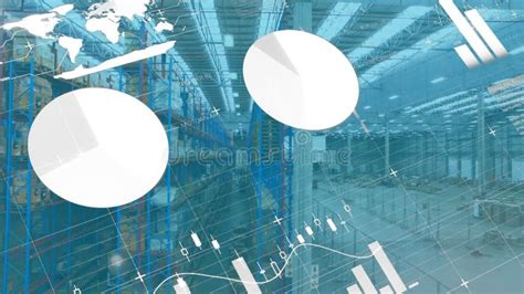 Animation Of Infographic Interface Over Aerial View Of Warehouse Stock