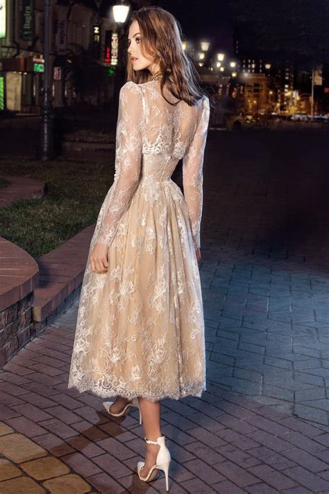 Papilio Tea Length Lace Cocktail Dress With Long Sleeve Bolero