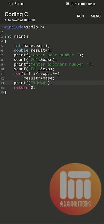 C Program To Calculate The Power Of A Number 1ma Programming Code