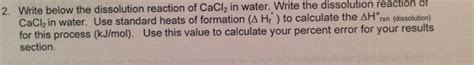 Solved Write Below The Dissolution Reaction Of Cacl2 In