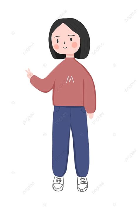 손 그림 만화 소녀 일러스트 가위 단발머리 소녀 손으로 그린 만화 캐릭터 Png 일러스트 및 Psd 이미지 무료 다운로드 Pngtree