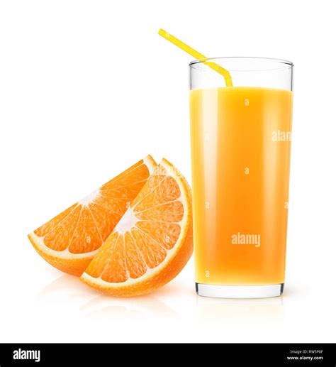 Isolated Orange Juice Fresh Orange Juice In A Glass And Pieces Of