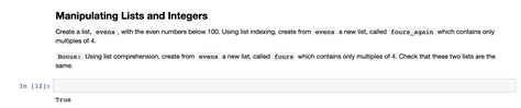 solved manipulating lists and integers with the even numbers