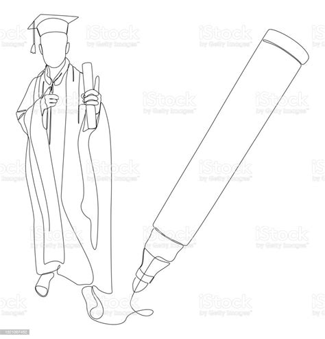 펠트 펜으로 그려진 대학생 졸업 이벤트의 연속 라인 가는 선 교육 일러스트레이션 벡터 개념입니다 등고선 그리기 창의적인 아이디어 검은색에 대한 스톡 벡터 아트 및 기타