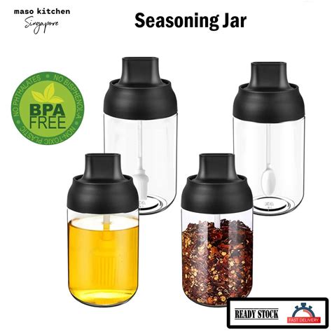 Condiment Glass Container Jar 250ml Glass Jar Bottle With Spoon Lid