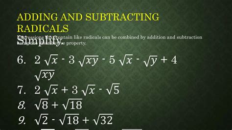 Addition And Subtraction Of Radicals Pptx Science
