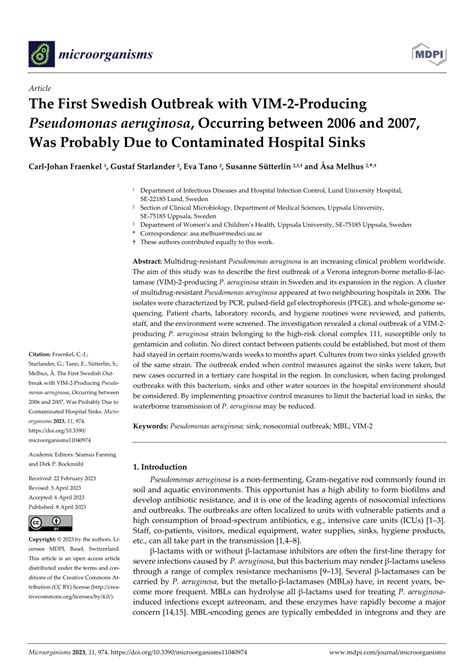 Pdf The First Swedish Outbreak With Vim 2 Producing Pseudomonas