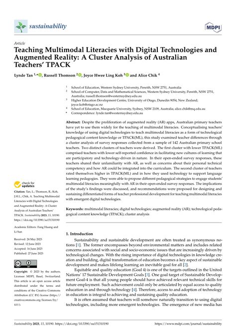 Pdf Teaching Multimodal Literacies With Digital Technologies And Augmented Reality A Cluster