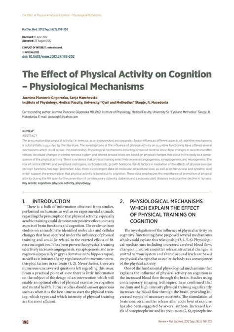 Pdf The Effect Of Physical Activity On Cognition Physiological