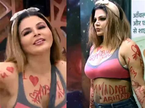 Bigg Boss 14 Rakhi Sawant Writes I Love Abhinav All Over Her Body
