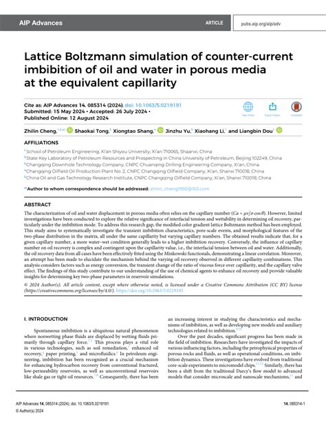 Pdf Lattice Boltzmann Simulation Of Counter Current Imbibition Of Oil And Water In Porous
