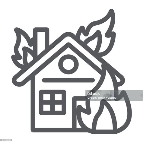 화재 라인 아이콘 화상 및 사고에 집 불타는 홈 기호 벡터 그래픽 흰색 바탕에 선형 패턴 10에 대한 스톡 벡터 아트 및 기타