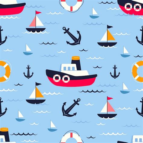 Premium Vector Boat Seamless Pattern Background Vector Illustration