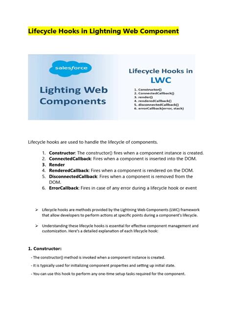Lifecycle Hooks In Lightning Web Component Lwc Pdf Document