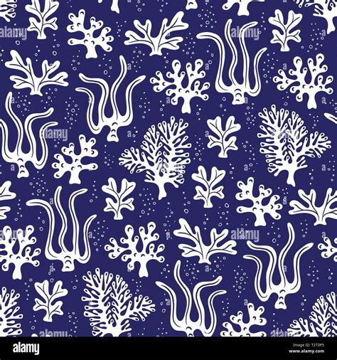 Whimsical Cute Hand Drawn Sea Life Bubbles Corals Seaweed Algae