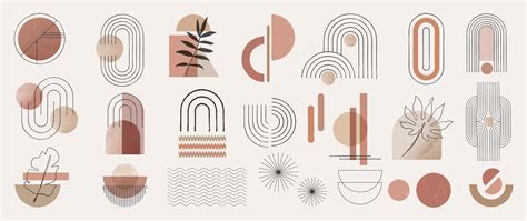 Hand Drawn Abstract Minimal Element Mid Century Vector Set Aesthetic Contemporary Stripe Line