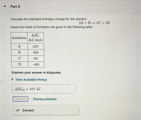 Solved Y Part A Calculate The Standard Enthalpy Change For Chegg