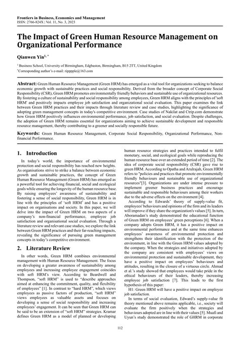 Pdf The Impact Of Green Human Resource Management On Organizational Performance