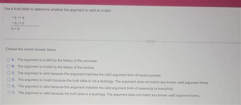 solved use a truth table to determine whether the argument