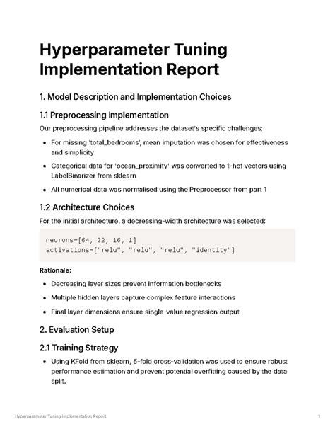 Tuning Report Hyperparameter Tuning Implementation Report 1 Model Description And