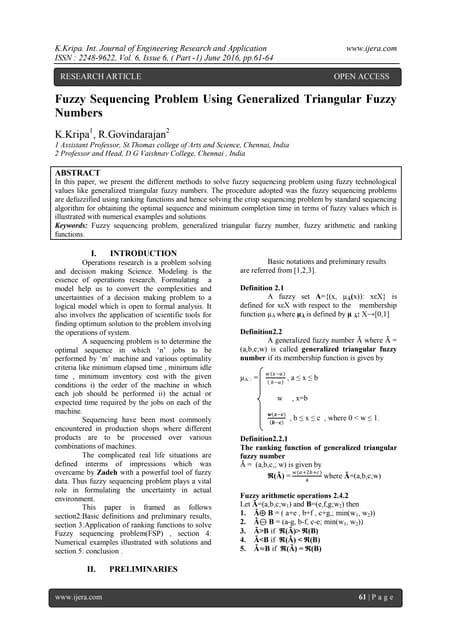 fuzzy sequencing problem using generalized triangular fuzzy numbers pdf