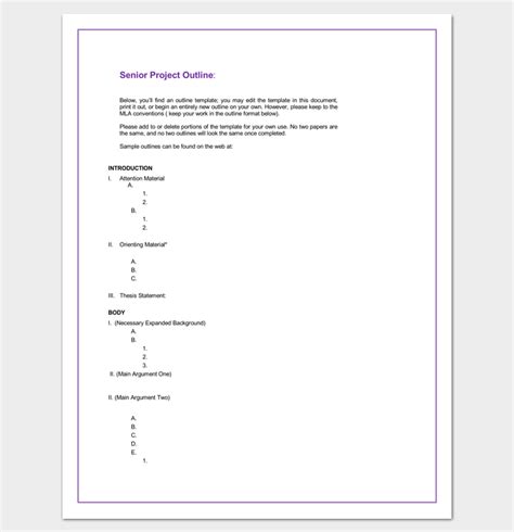 Microsoft Word Project Outline Template Free Word Template