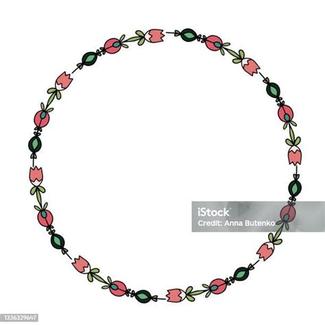 꽃 화환의 프레임 로고 배너 카드 초대 등 벡터 낙서 일러스트레이션 0명에 대한 스톡 벡터 아트 및 기타 이미지 0명 그래픽 프린트 꽃 식물 Istock