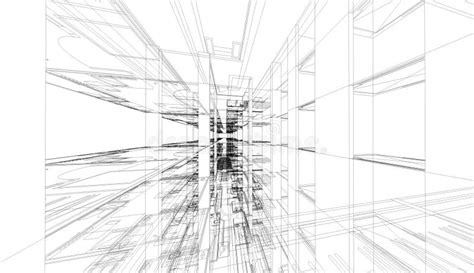 Abstract 3d Render Of Building Wireframe Structure Stock Illustration