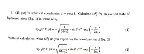Solved 2 25pts In spherical coordinates z rcosθ Chegg