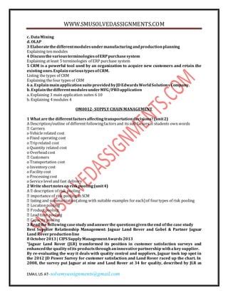 Smu Mba Sem Om Fall Assignments DOCX Logistics Business