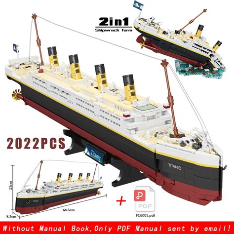 Moc 2022pcs 크리 에이 티브 영화 타이타닉 대형 크루즈 보트 선박 증기선 모델 벽돌 빌딩 블록 Diy 완구 어린이 선물