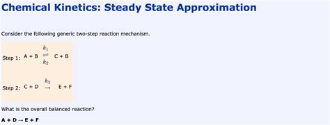 Solved Chemical Kinetics Steady State Approximation