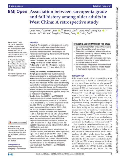 Pdf Association Between Sarcopenia Grade And Fall History Among Older