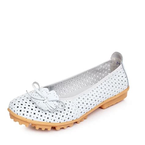 Summer Genuine Leather Openwork Women Shoes Hole Casual Flats Female
