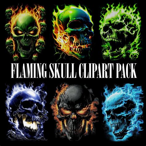 Flaming Skulls Clipart Pack Skull Png Bundle Fire Skull
