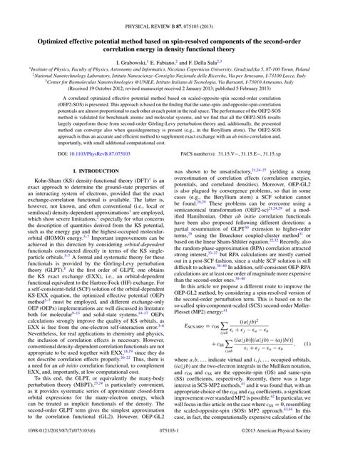 Pdf Optimized Effective Potential Method Based On Spin Resolved