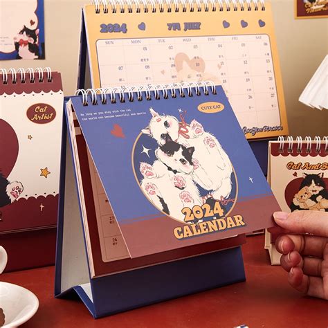 【2024檯曆】貓咪檯曆2024年可愛卡通日曆ins高顏值桌面擺件倒計時打卡計劃本可愛 蝦皮購物