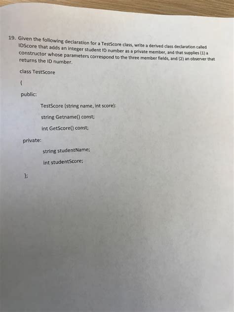 Solved 19 Given The Following Declaration For A Testscore