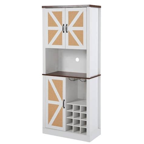 Cowlown White Wood Pantry Organizer Farmhouse Kitchen Faux Rattan Wine
