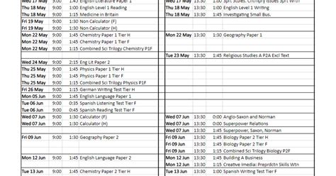 Gcse Exam Timetable 2023 Sir William Stanier School