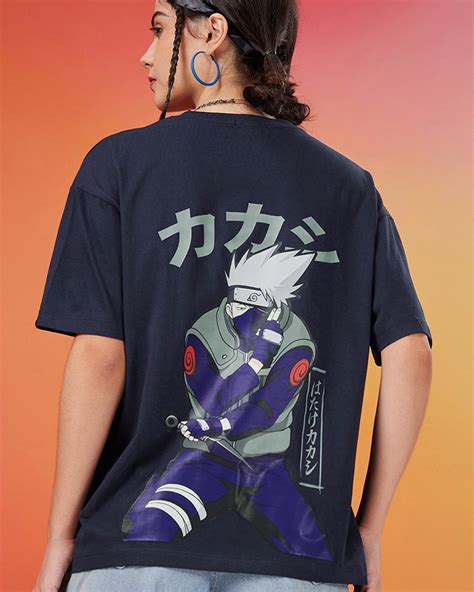 Buy Womens Dark Navy Blue Ninja Kakashi Graphic Printed Oversized T