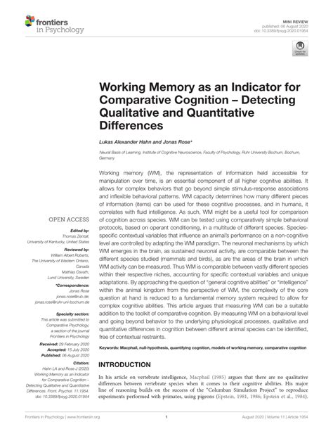 PDF Working Memory As An Indicator For Comparative Cognition Detecting Qualitative And