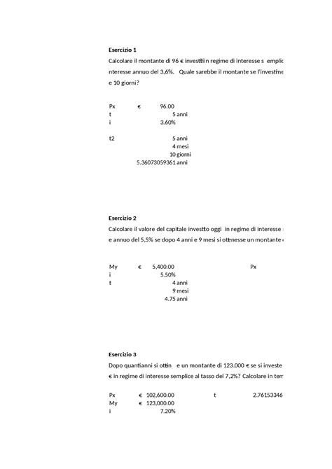 Esercizi Matematica Finanziaria Docsity