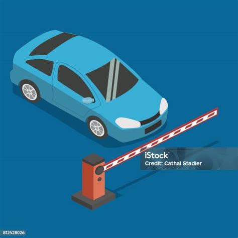 아이소메트릭 3d 개념 벡터 일러스트 레이 션 자동차 장벽 앞에 주차 가드레일에 대한 스톡 벡터 아트 및 기타 이미지 가드레일 등측투영법 0명 Istock