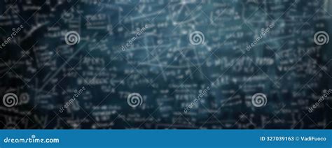 Wide Blackboard Inscribed With Scientific Formulas And Calculations In Physics Mathematics And