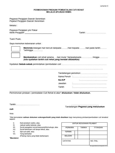 Lampiran A Pembatalan Cuti Rehat Hrmis Pdf