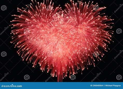 A Heart Shaped Sparkling Fireworks Showing Love And Romance Stock