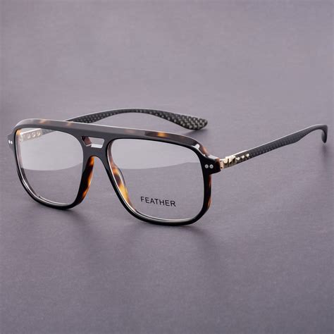 Stylish Mens Large Eyeglasses With Double Bridge And Carbon Fiber Arms